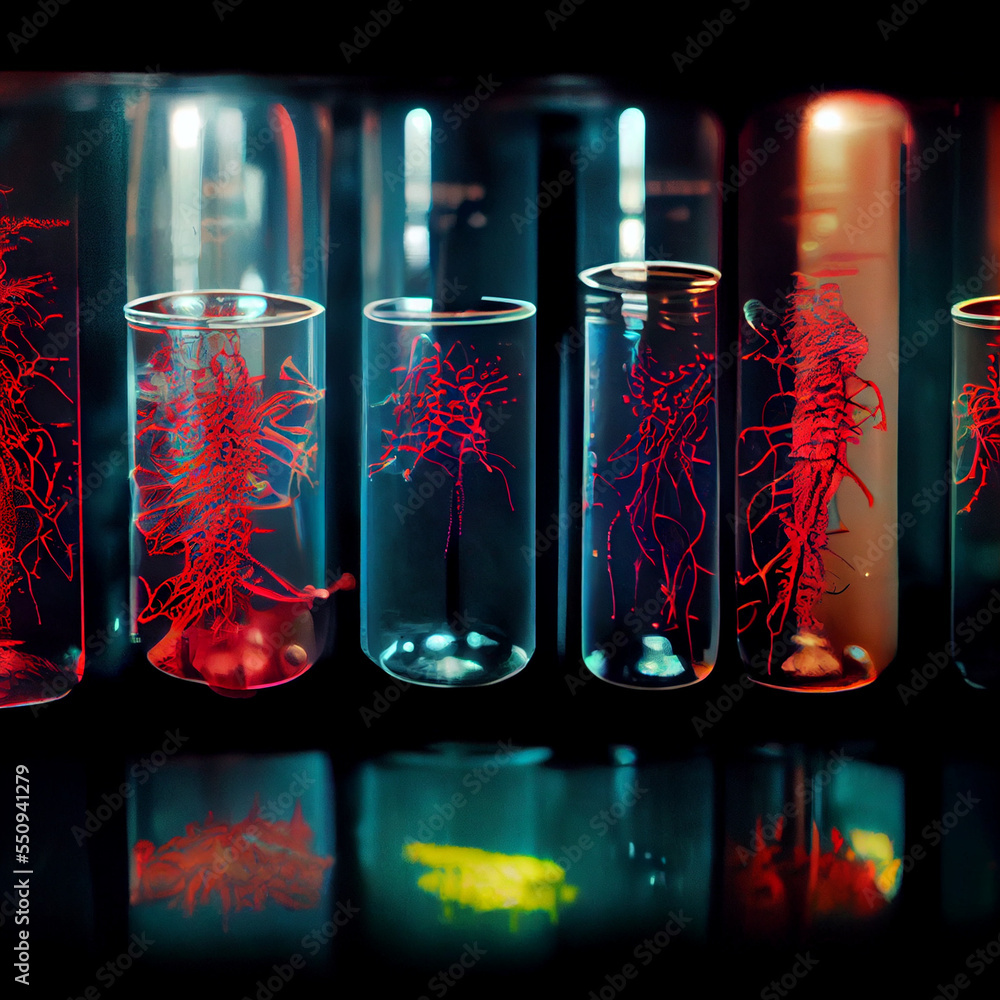 Laboratory environment drawn by AI. Scientific, Test Tubes, micro ...