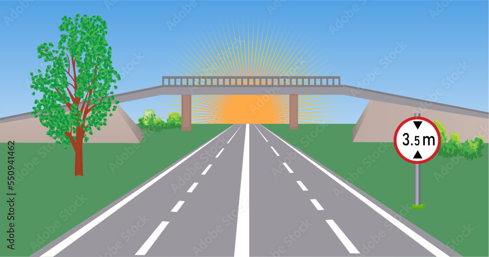 Landscape of a highway and the road junction with a bridge. Height ...