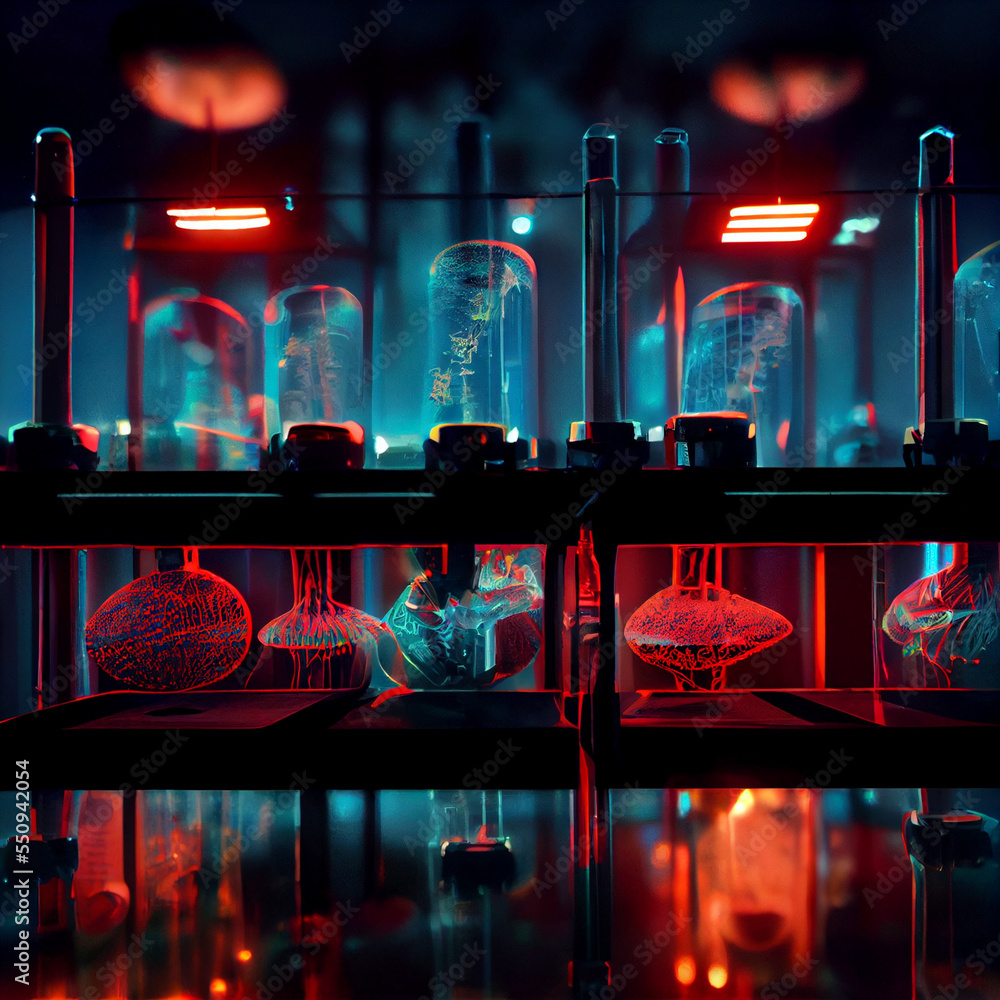 Laboratory environment drawn by artificial intelligence. Scientific ...