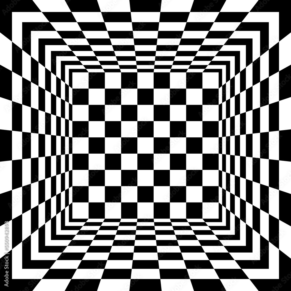 geometric design, square room with a checkerboard pattern. 3d ...