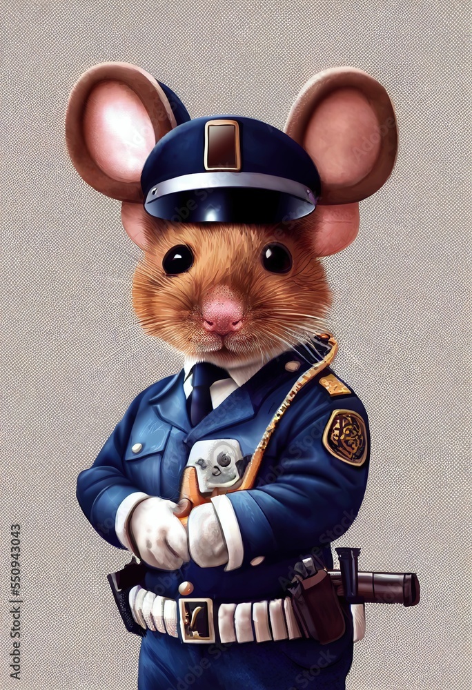 A cute little mouse in a police uniform with hat Stock Illustration ...