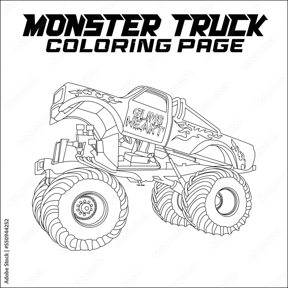Monster Truck Coloring Page for adult and kids Stock Vector | Adobe Stock