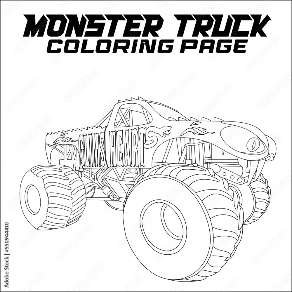 Monster Truck Coloring Page for adult and kids Stock Vector | Adobe Stock