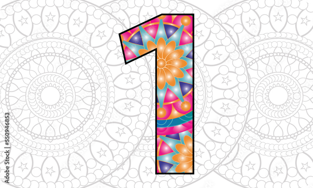 Zentangle stylized alphabet.Number 1 in doodle style. Hand drawn sketch ...