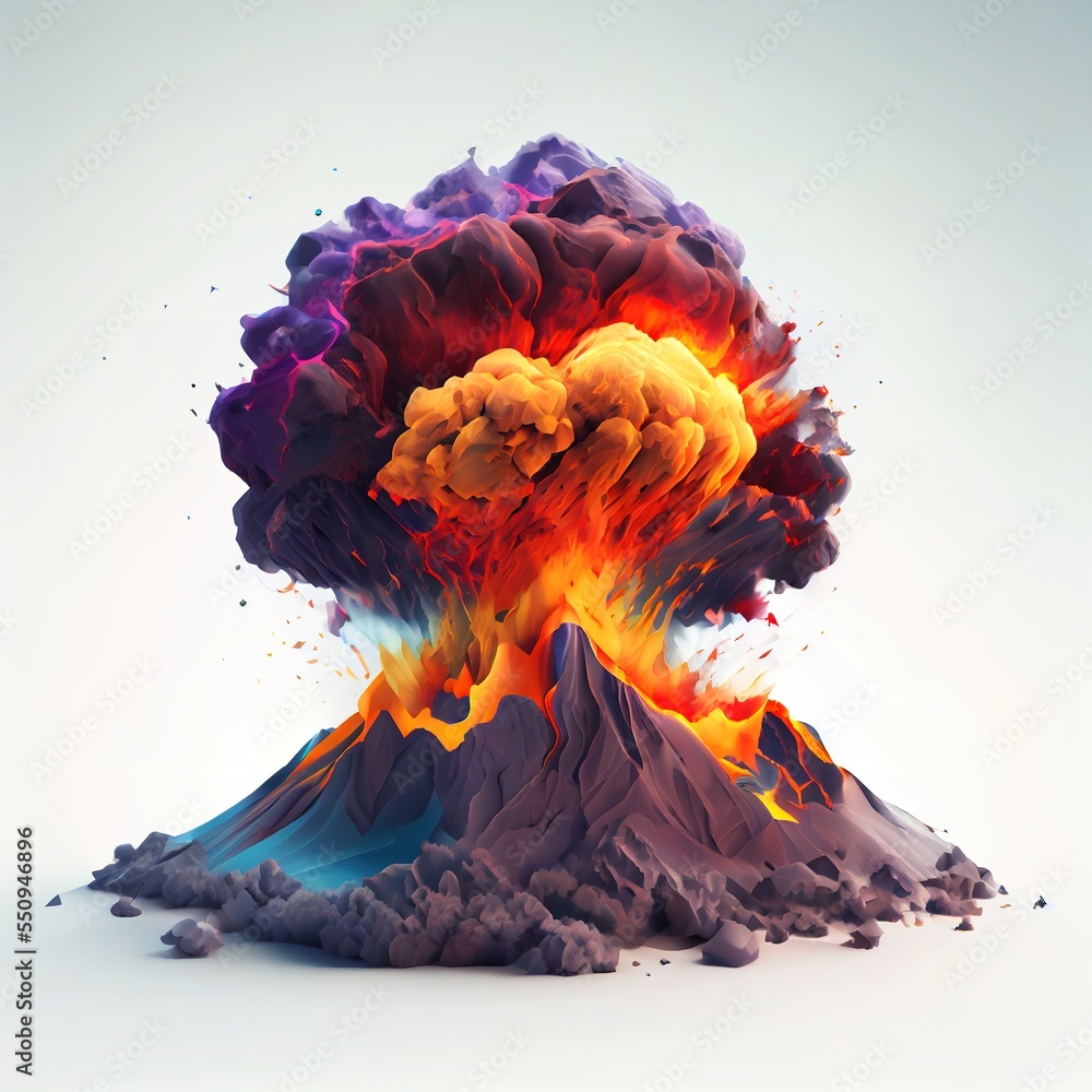 Eruption of volcano, natural disaster. Beautiful cartoon isometric ...