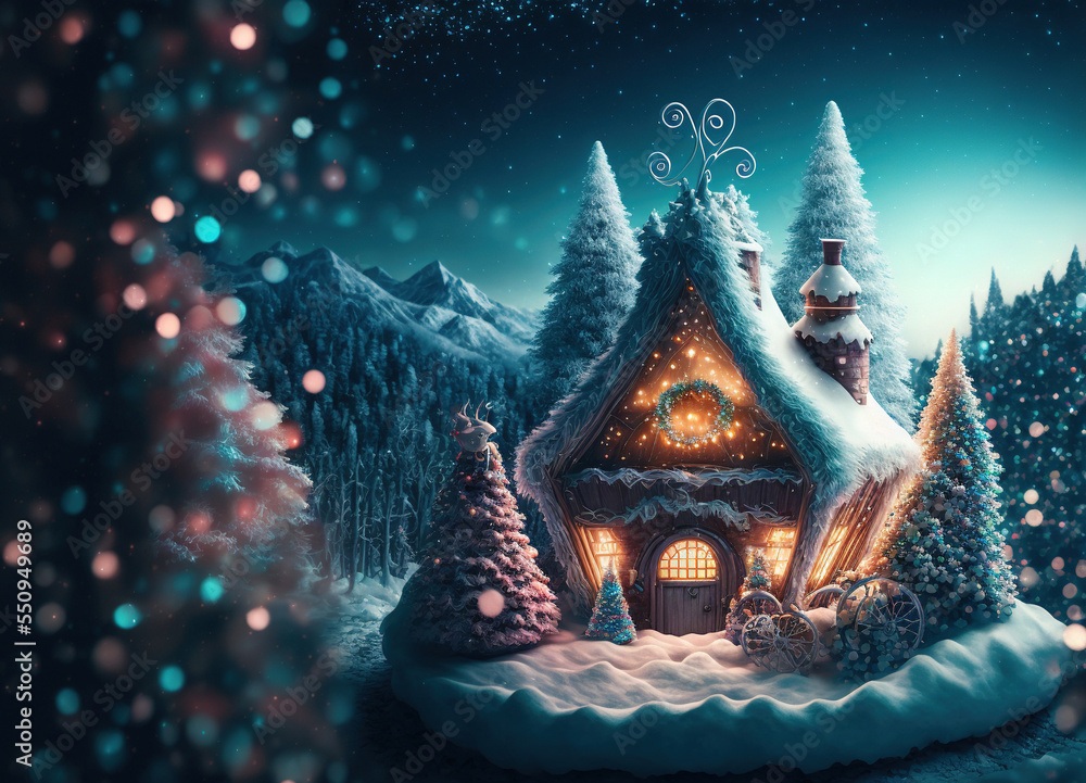 A beautiful Merry Christmas themed festive night scene in winter. A ...