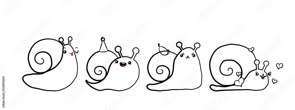 Kawaii snail character with shell and cartoon snailfish or snail-like ...