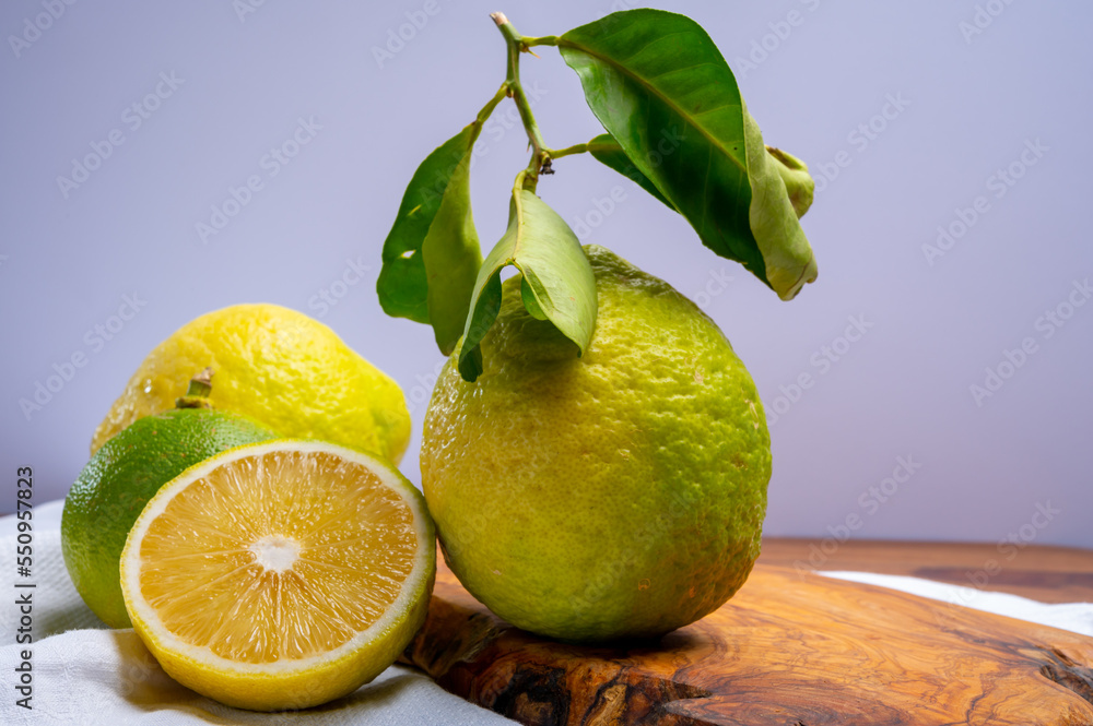 Variety of citrus fruits, bergamot and lemon citron cedrate or Citrus ...