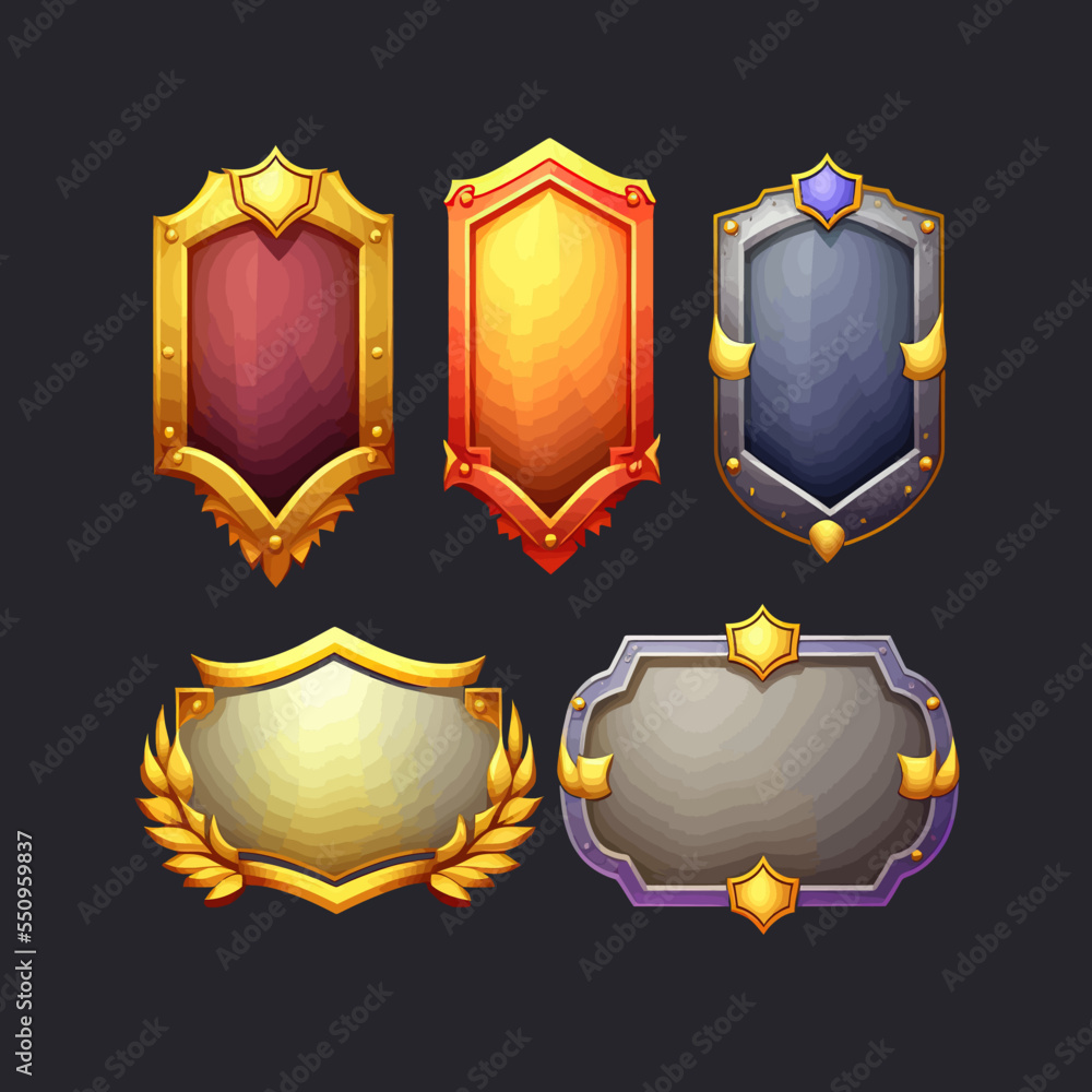 Medieval game menu frames, metal plaques ui elements. A beautiful fantastic children's play ...