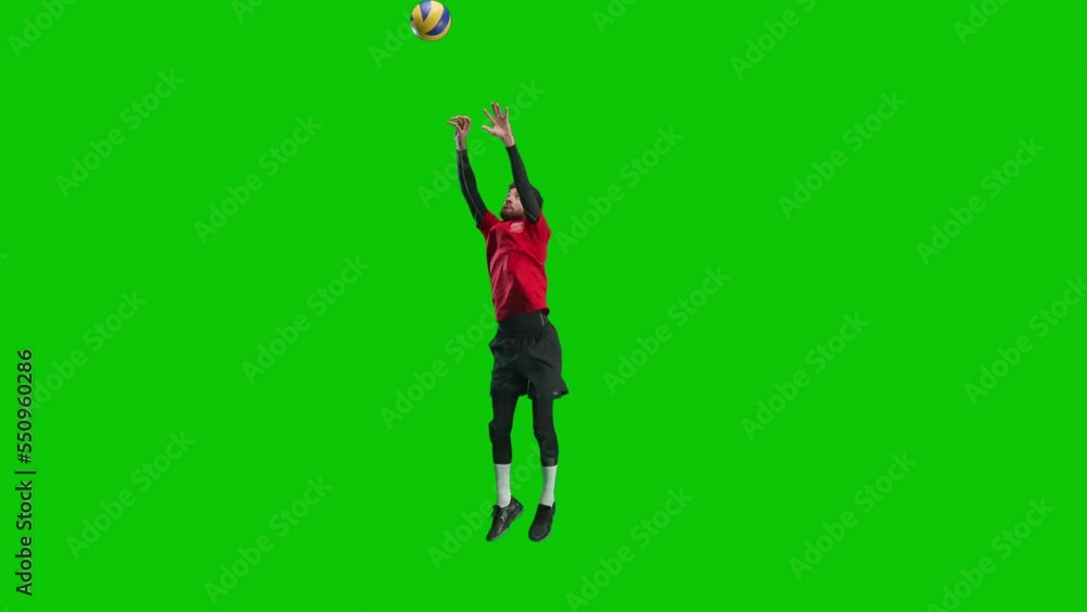 Male volleyball player in sports excitement waiting for ball. An ...