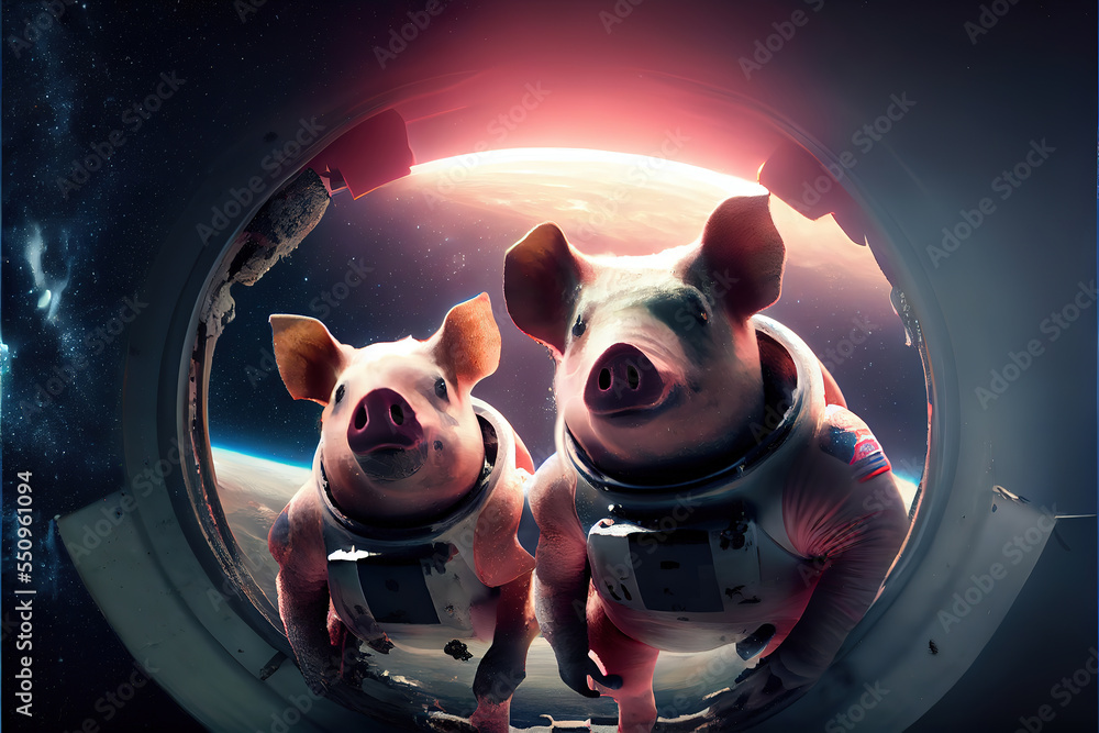 pigs in space, pigs in space suits, digital art, pig astronauts, pig ...