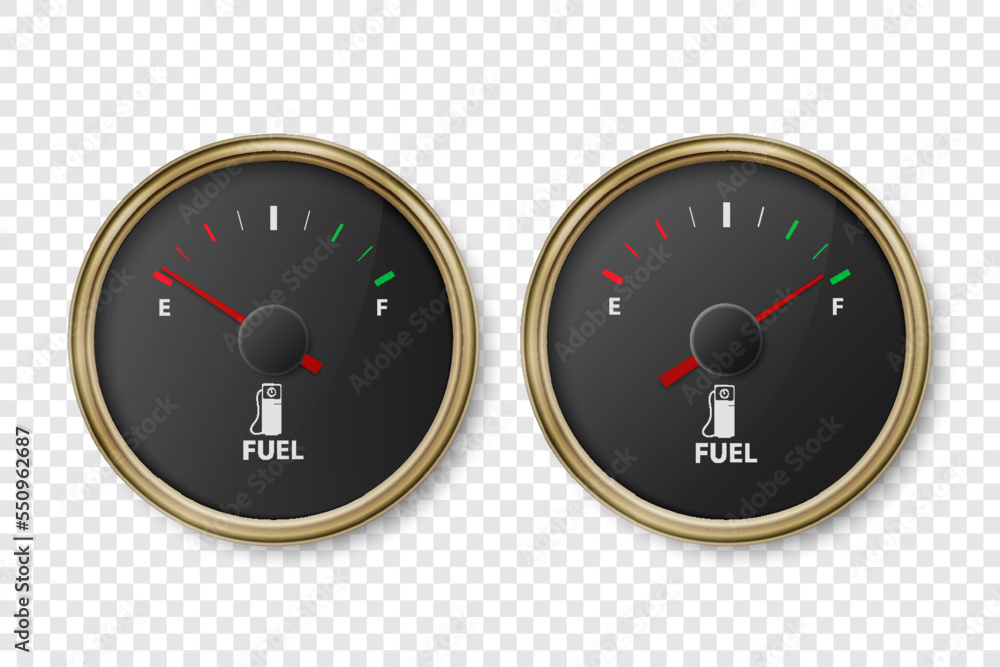 Vector 3d Realistic Golden Metallic Gas Fuel Tank Gauge, Oil Level Bar ...