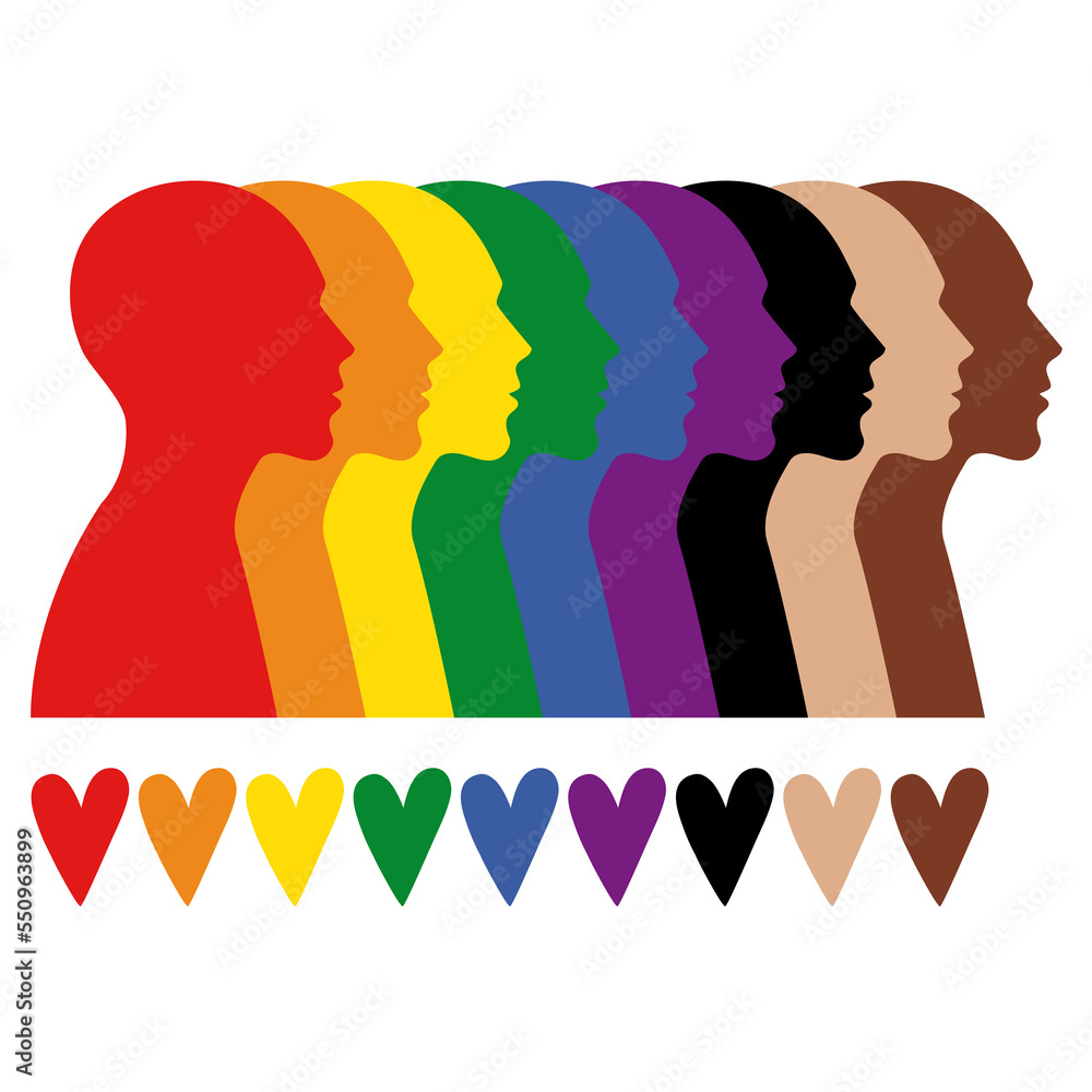Rainbow people and hearts, love is love, LGBT sign, LGBTQ symbol ...