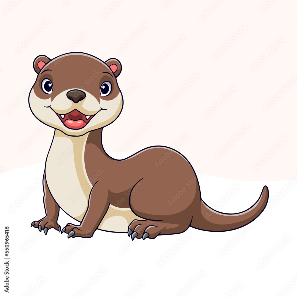 Cartoon cute little otter on white background Stock Vector | Adobe Stock