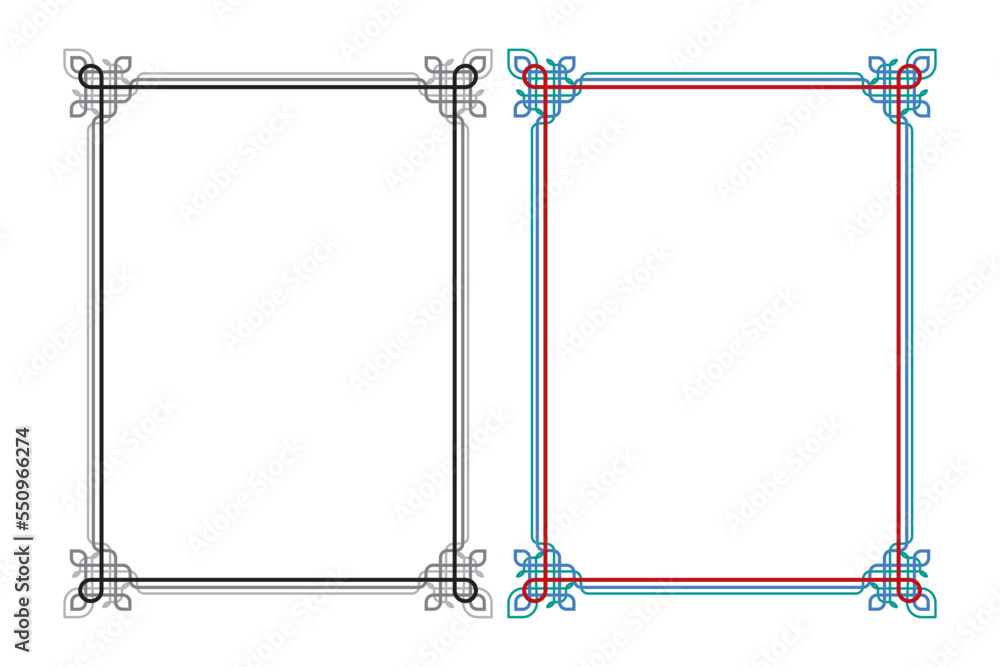 Vintage traditional realistic black and color frames set on white ...