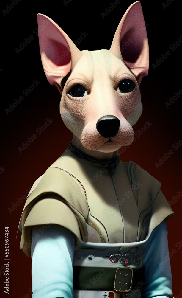person with dog shaped head in 19th century clothes, fantasy character ...