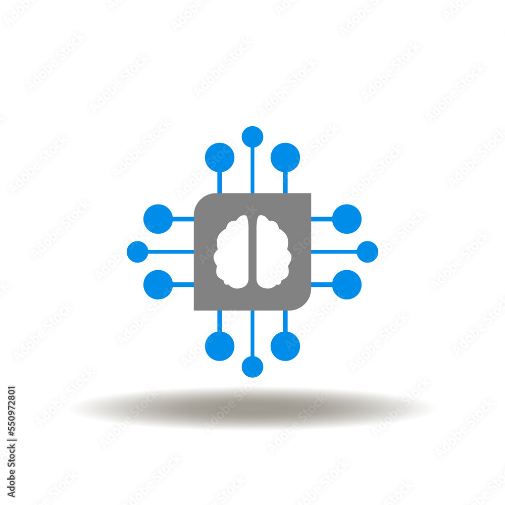 Vector illustration of processor with brain. Icon of AI CPU computer ...