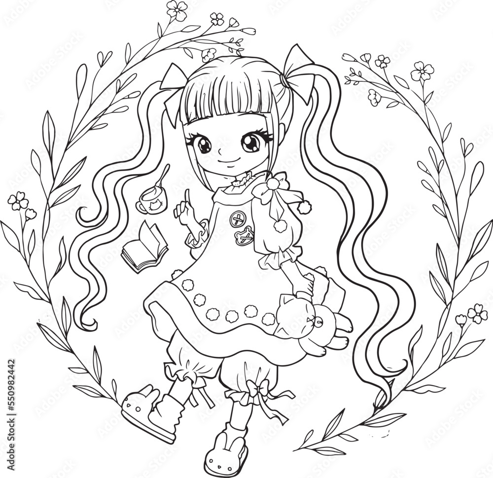 princess girl cartoon doodle kawaii anime coloring page cute ...