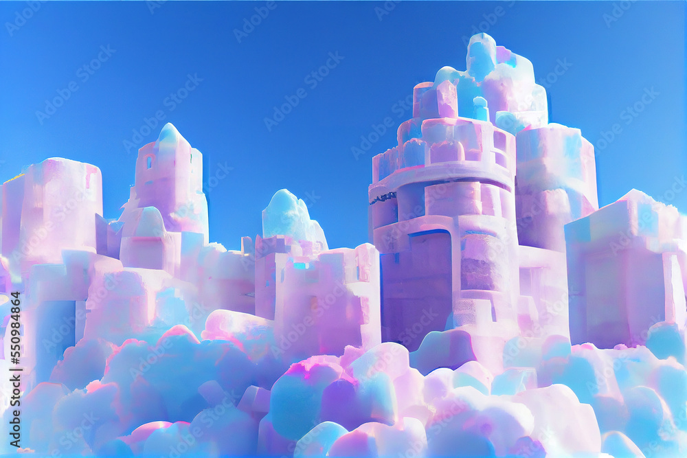 Splendid ice floating castle for fairy tale princess in the sky kingdom ...
