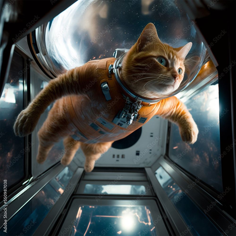 astronaut cat floating inside the spaceship Stock Illustration | Adobe ...