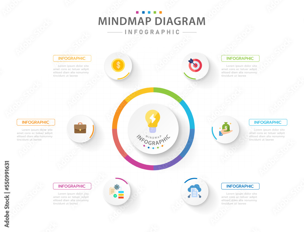 Infographic template for business. 6 Steps Modern Mindmap diagram with ...