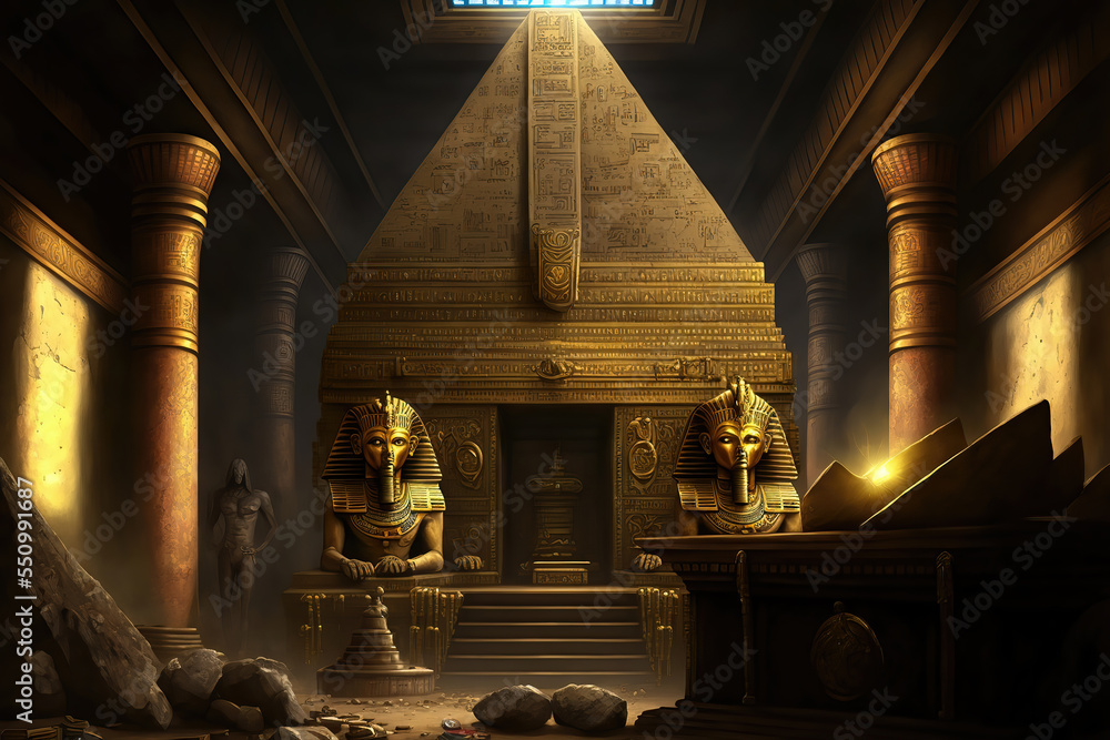 AI generated image of inside an ancient Egyptian pyramid, with various ...
