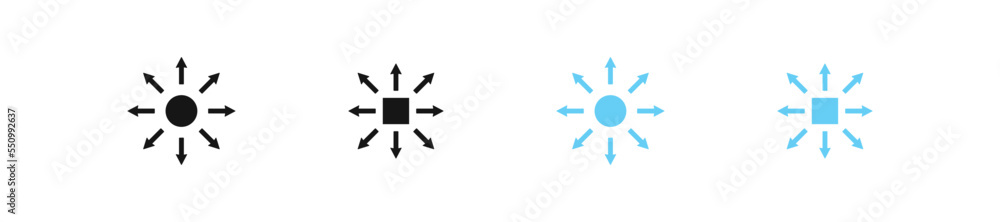 Expand size icon. Arrow scale sign. Circle, square shape screen symbol ...