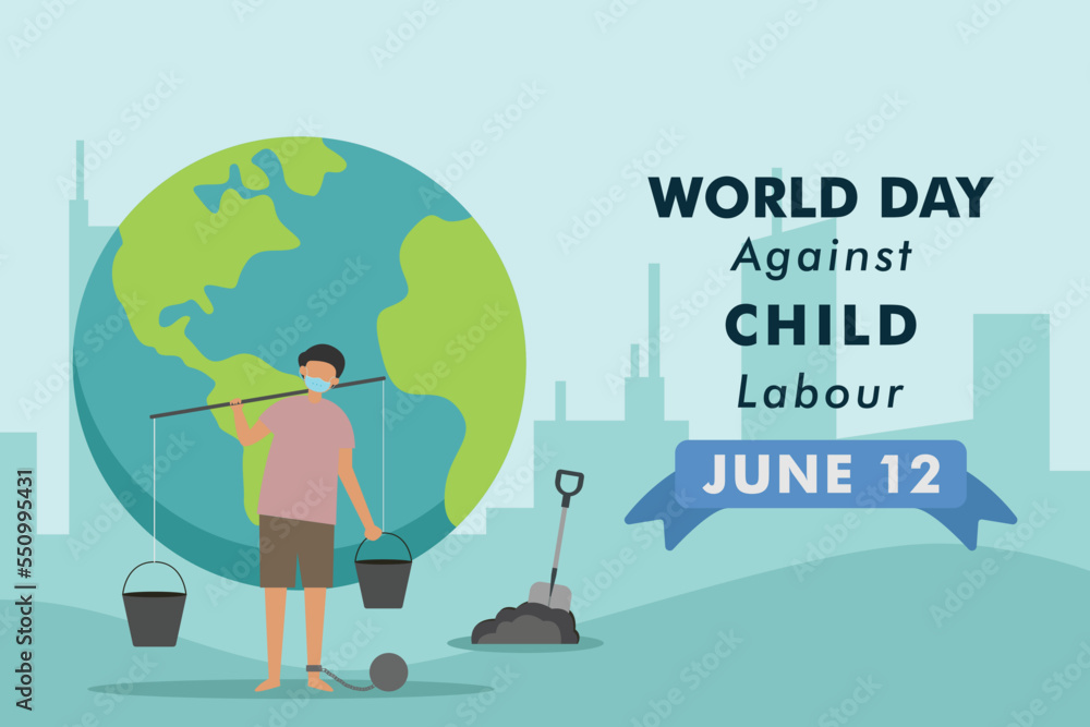 Boy carrying buckets of sand with globe background. World Day against ...
