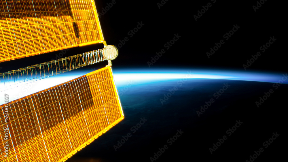 Main solar arrays from the International space station floating above ...