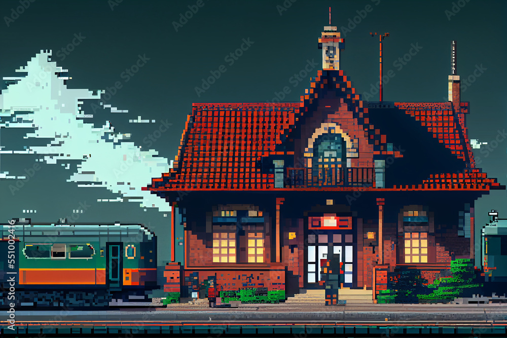8 bit pixel art of a train station Stock Illustration | Adobe Stock