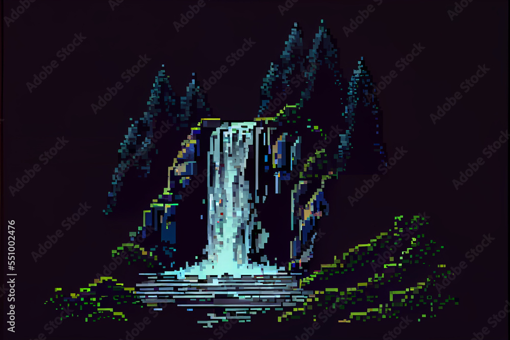 8 Bit Pixel Art forest waterfall Stock Illustration | Adobe Stock
