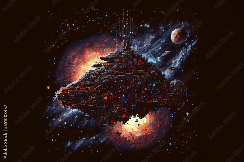 8 bit pixel art of a spaceship in deep space Stock Illustration | Adobe ...
