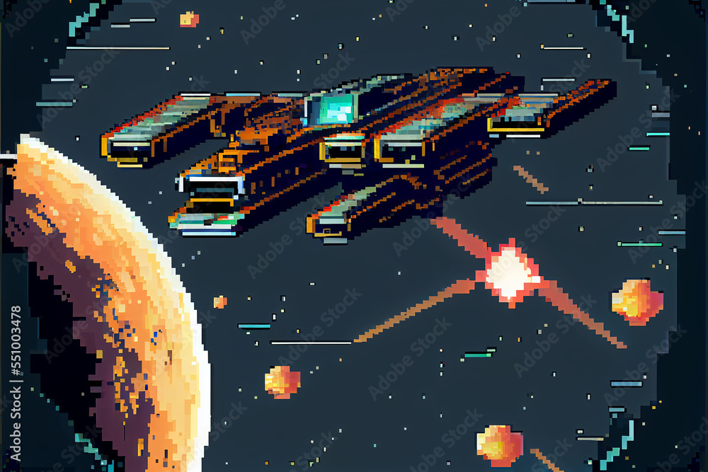 8 bit pixel art of a spaceship in deep space Stock Illustration | Adobe Stock