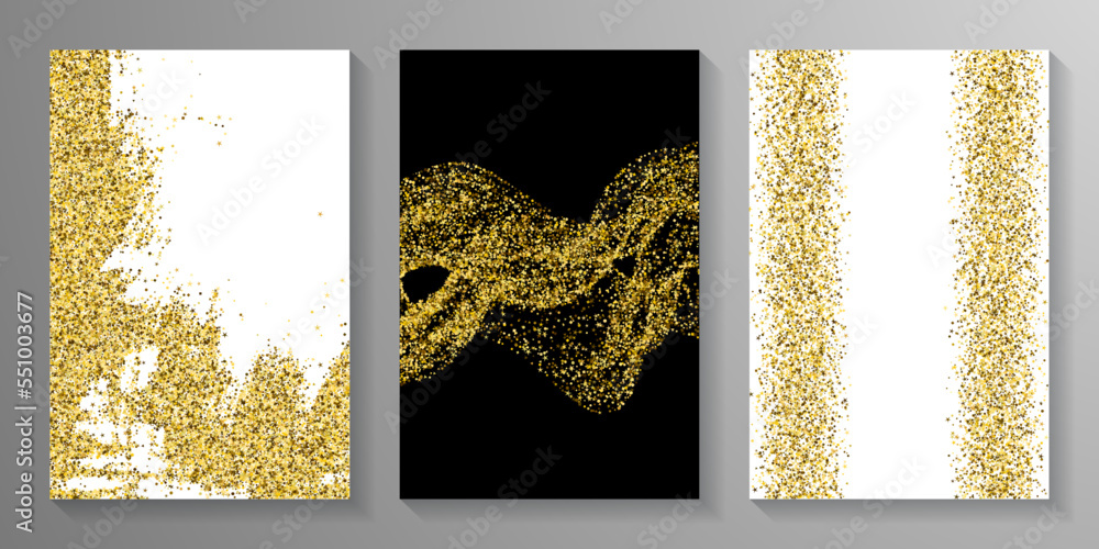 Exclusive gold confetti powder scatter pattern. Triangle square circle ...