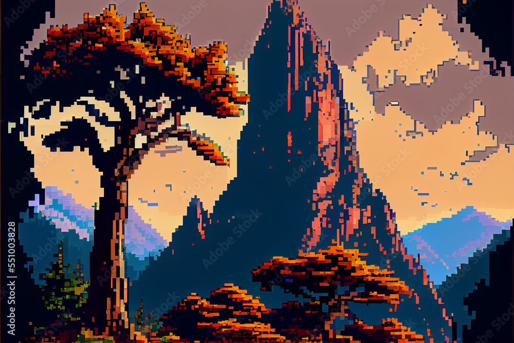 8 Bit Pixel art landscape Stock Illustration | Adobe Stock