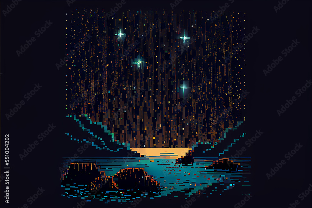 Pixel art Meteor shower, starry night sky Stock Illustration | Adobe Stock