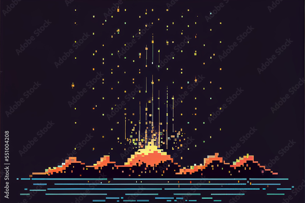 Pixel art Meteor shower, starry night sky Stock Illustration | Adobe Stock