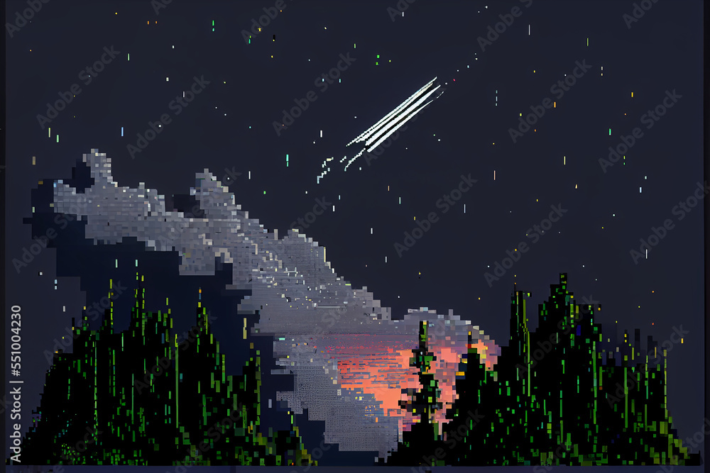 Pixel art Meteor shower, starry night sky Stock Illustration | Adobe Stock