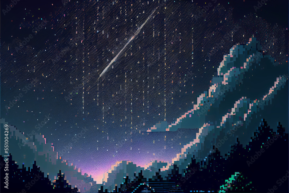 Pixel art Meteor shower, starry night sky Stock Illustration | Adobe Stock