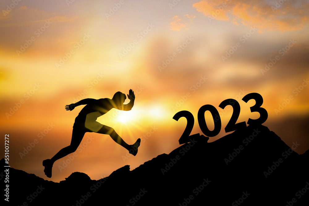Ilustracja Stock: Man jumping on cliff 2023 over the precipice at ...