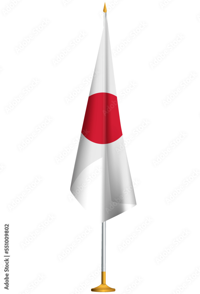 Isolated small national flag of Japan vector with golden flagpole ...