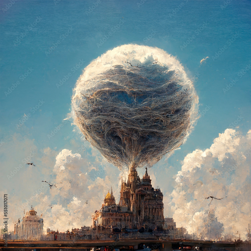 giant humanoid ball of hair floating in the sky invading eath Stock ...
