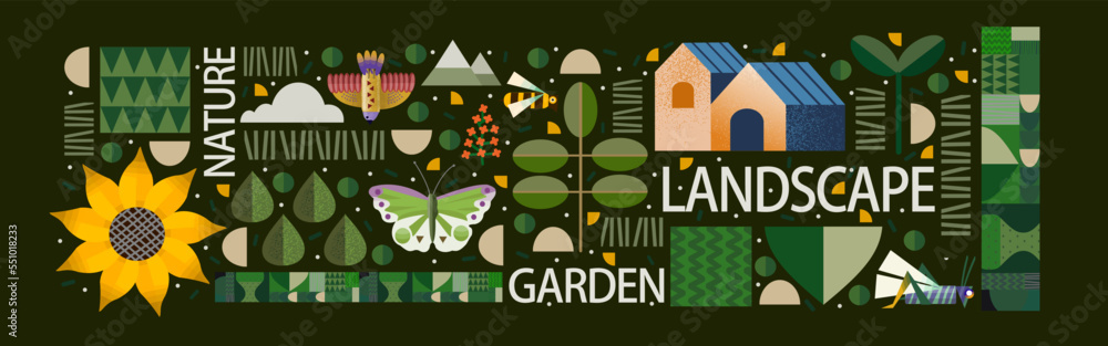 Nature, landscape and garden. Vector illustration of geometric abstract ...