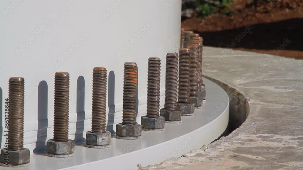Wind turbine foundation with bolts at the base holding the wind turbine ...