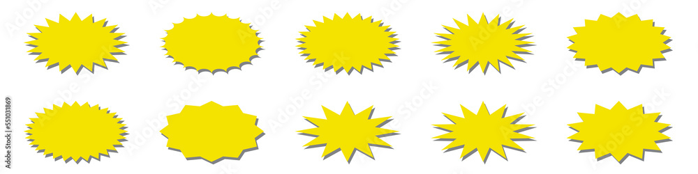 Starburst yellow sticker set - collection of special offer oval shaped ...