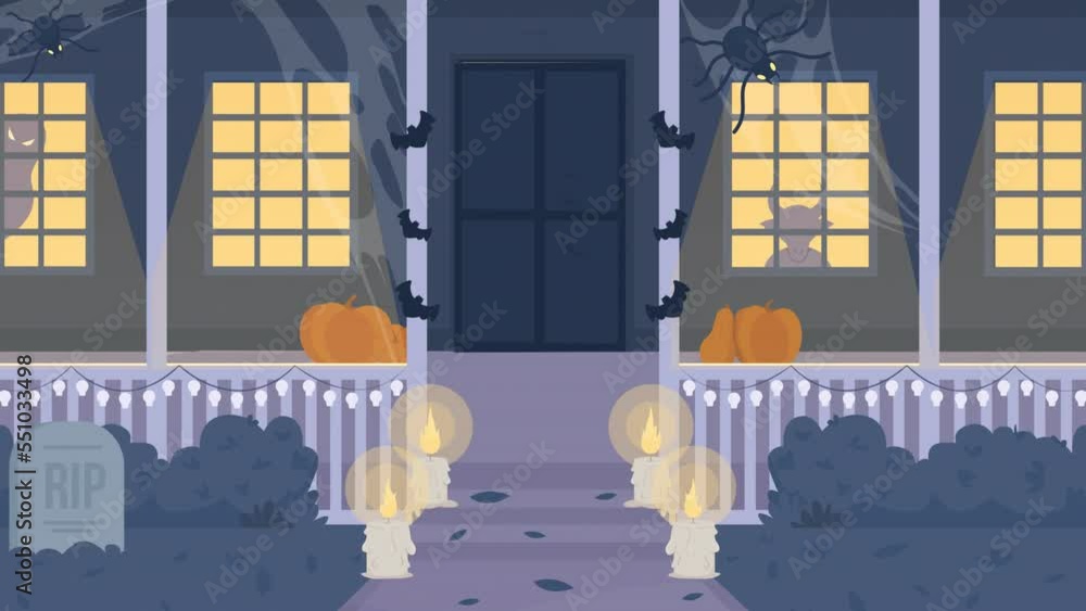 Animated monster house illustration. Devil creatures waiting at ...