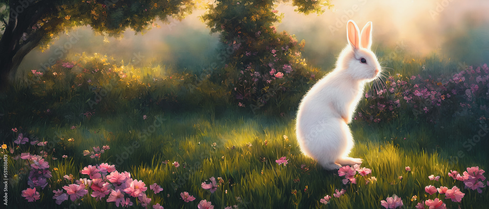Artistic digital painting of a cute rabbit in the forest, wallpaper ...