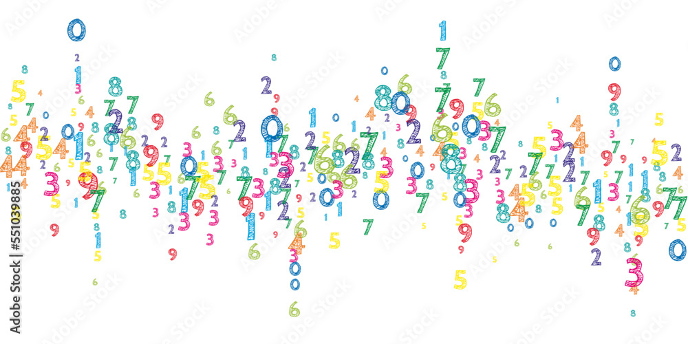 Falling colorful orderly numbers. Math study concept with flying digits ...