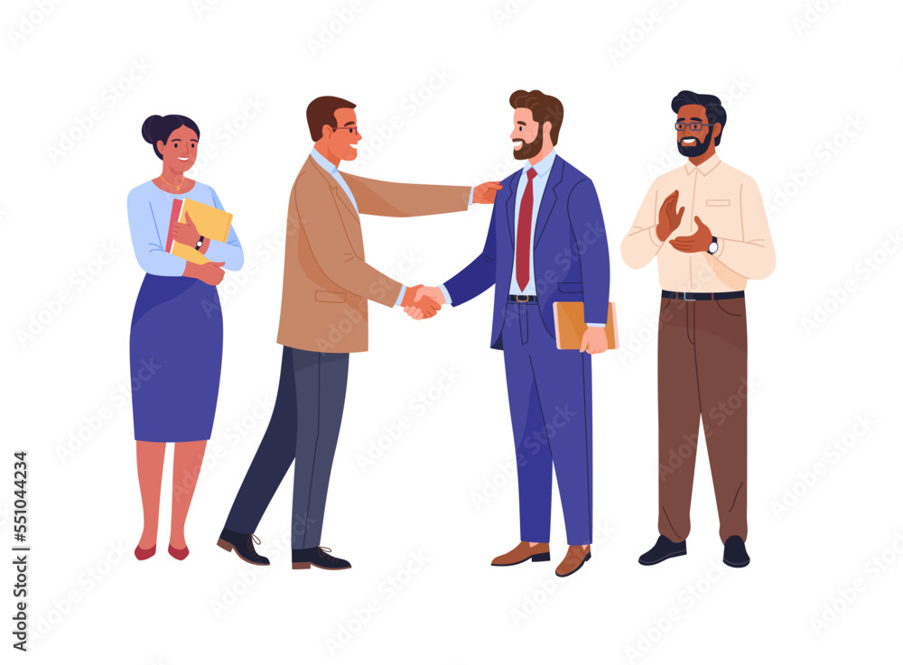 Businessmen meeting. Vector cartoon illustration of diverse smiling ...