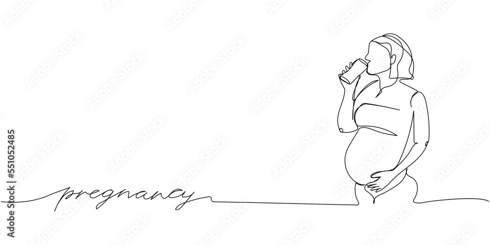 Pregnant woman one line art with an inscription pregnancy. Continuous ...